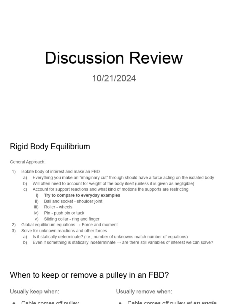 10 21 24 EMA201 Dis Rev Body Equi Pulleys | PDF | Force | Mechanical Engineering