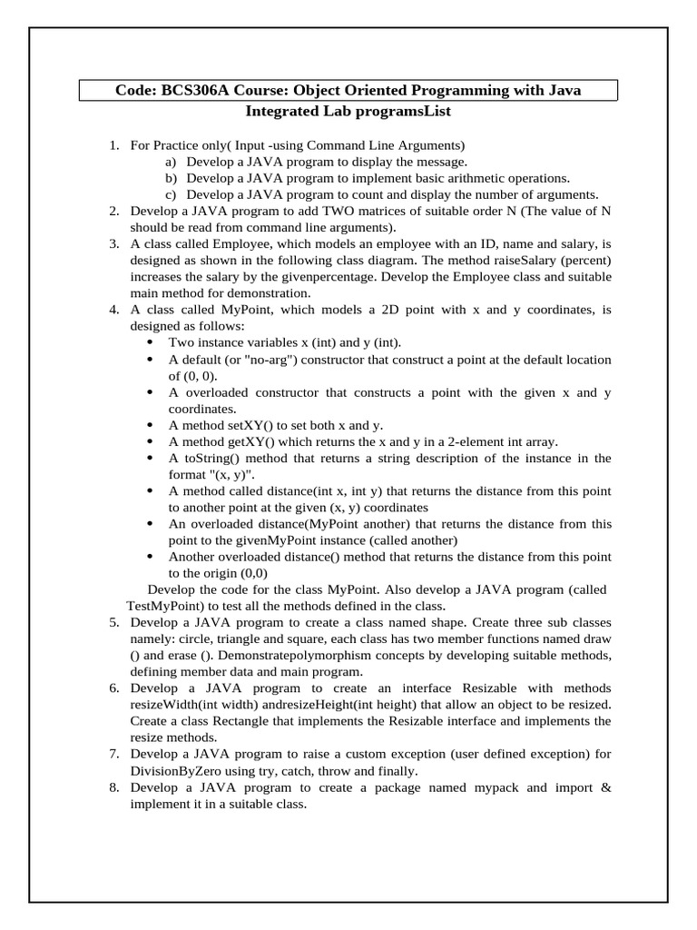OOPJ BCS306A odd 2023_Lab Programs | PDF | Method (Computer Programming) | Class (Computer ...