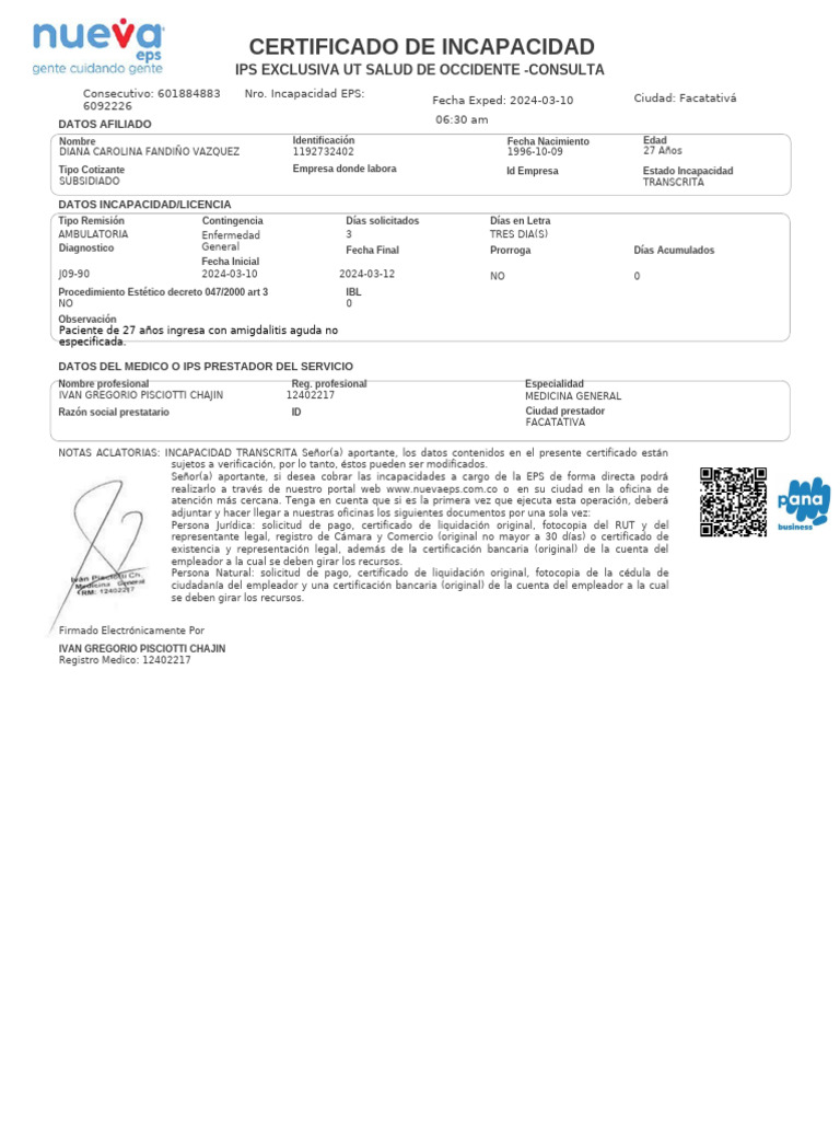 Formato Incapacidad Ips Nueva Eps | PDF | Medicina | Cuidado de la salud