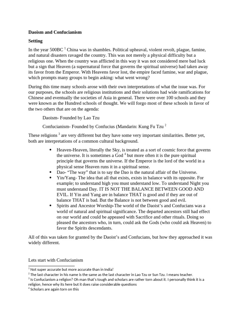 Daoism and Confucianism Notes | PDF | Confucianism | Tao