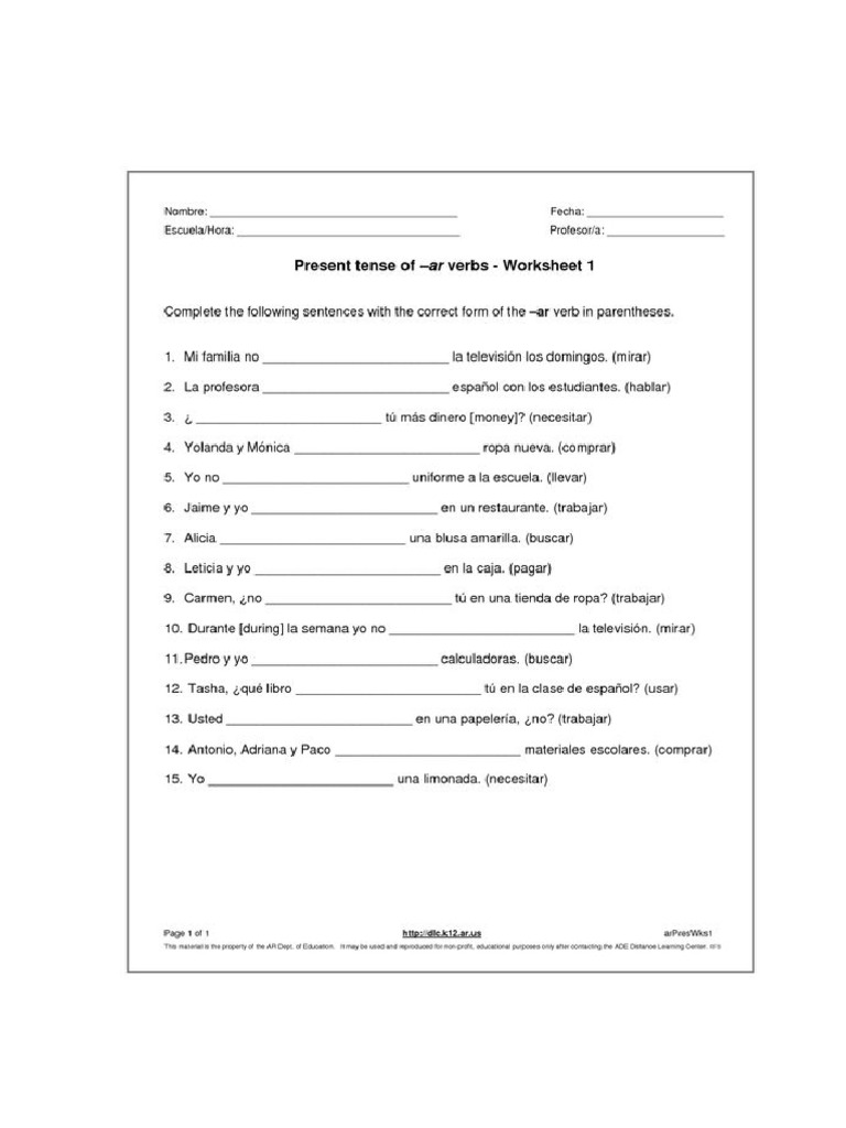 Spanish 2 - Verbos Infinitos Tiempo Presente | PDF