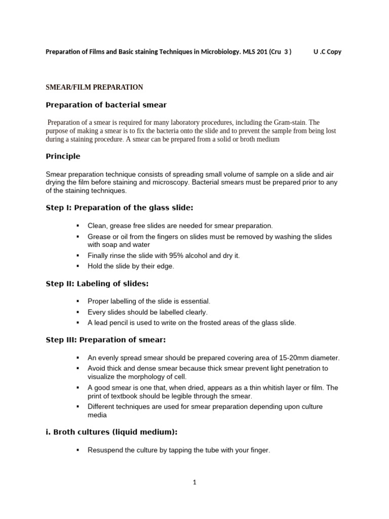Lect. On MLS 201 Film Preption and Basic Stains 1st Sem. | PDF ...