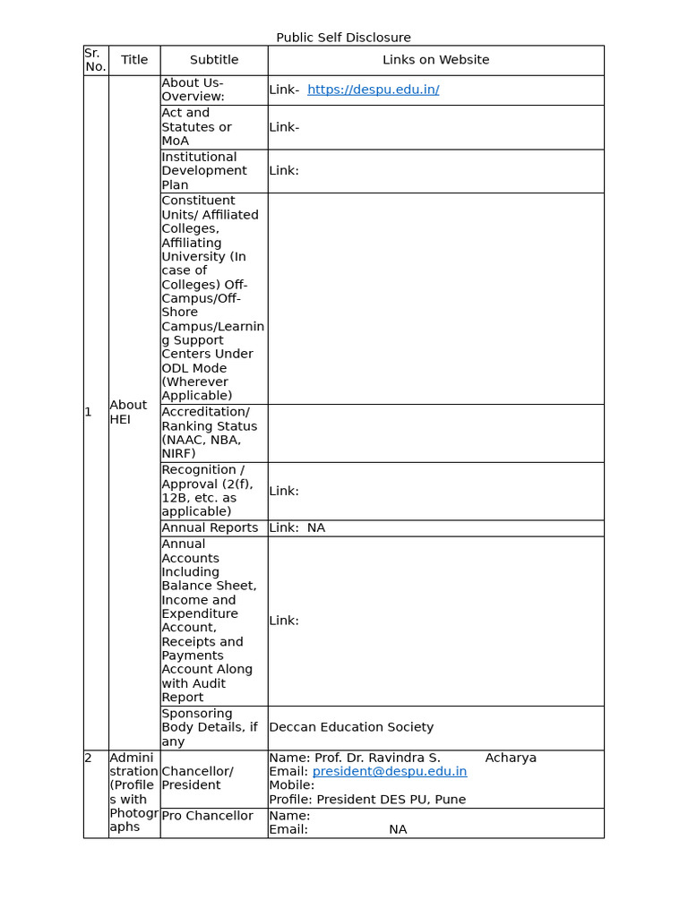 Public Self Disclosure Overview | PDF | Higher Education | Educational ...