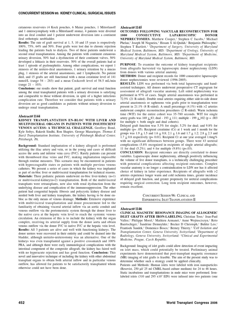 Outcomes Following Vascular Reconstruction For.1159 | PDF | Kidney Transplantation | Organ ...