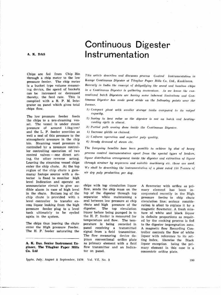IPPTA VII3 199 200 Continuous Digester | PDF | Flow Measurement | Valve