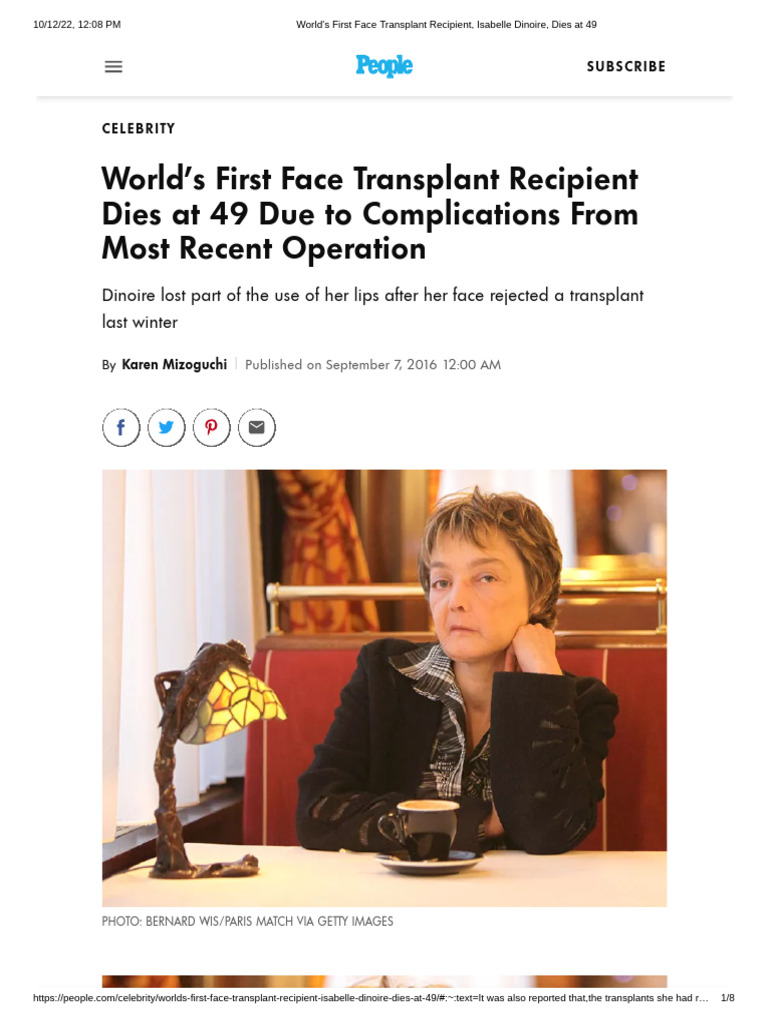 Isabelle Dinoire, First Face Transplant Recipient, Dies | PDF | Organ ...