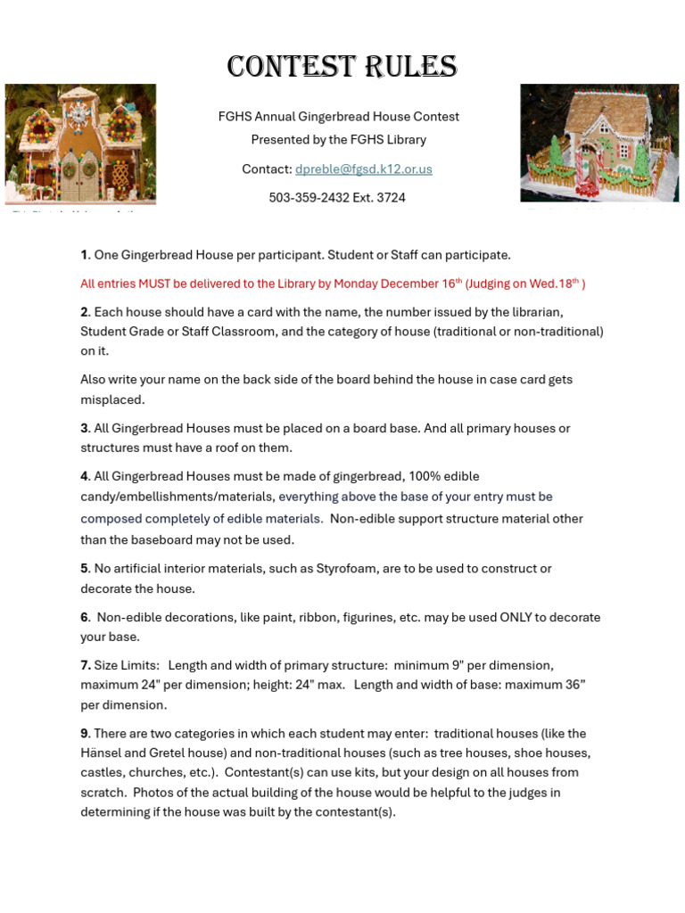 FGHS Gingerbread House Contest Rules | PDF