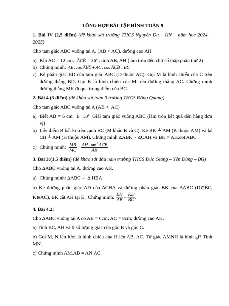 TỔNG HỢP BÀI TẬP HÌNH TOÁN 9 | PDF