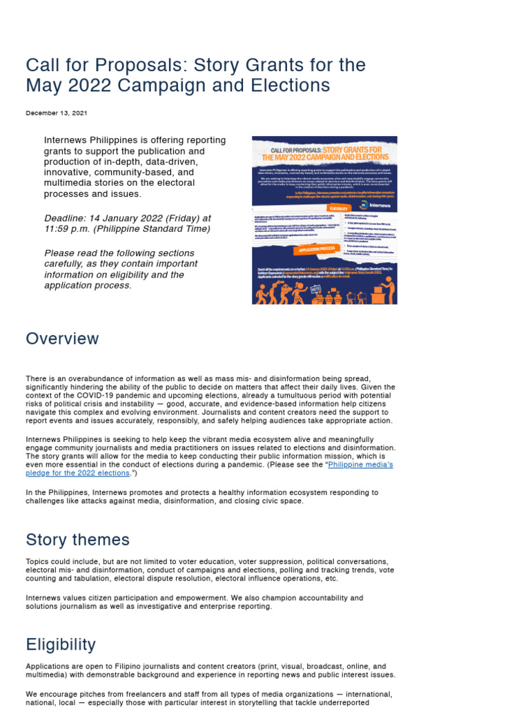 Call For Proposals - Story Grants For The May 2022 Campaign and ...