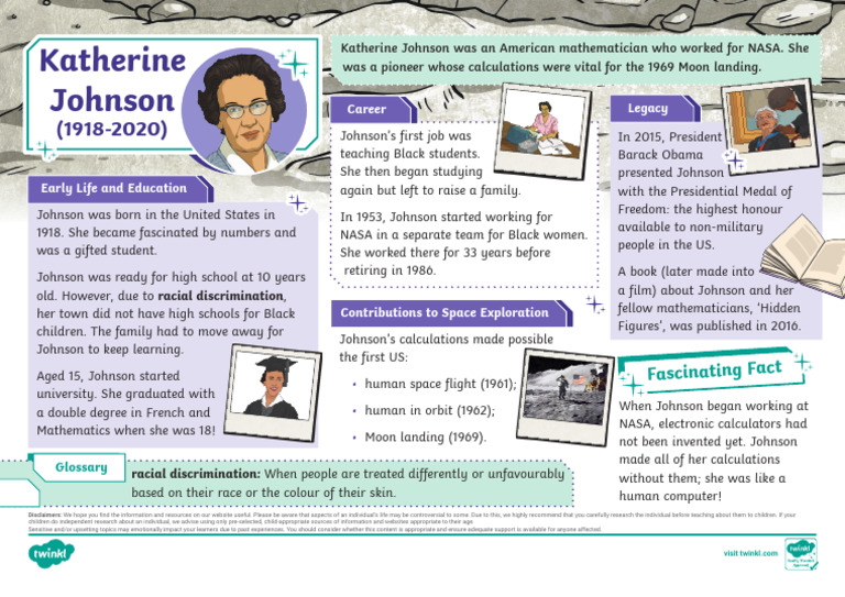 T TP 1727965238 Katherine Johnson Fact File - Ver - 2 | PDF | Katherine Johnson | Outer Space
