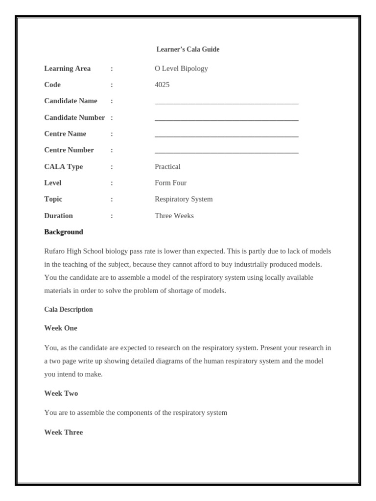 Biology o Level Cala B Respiratory System | PDF | Lung | Respiratory System