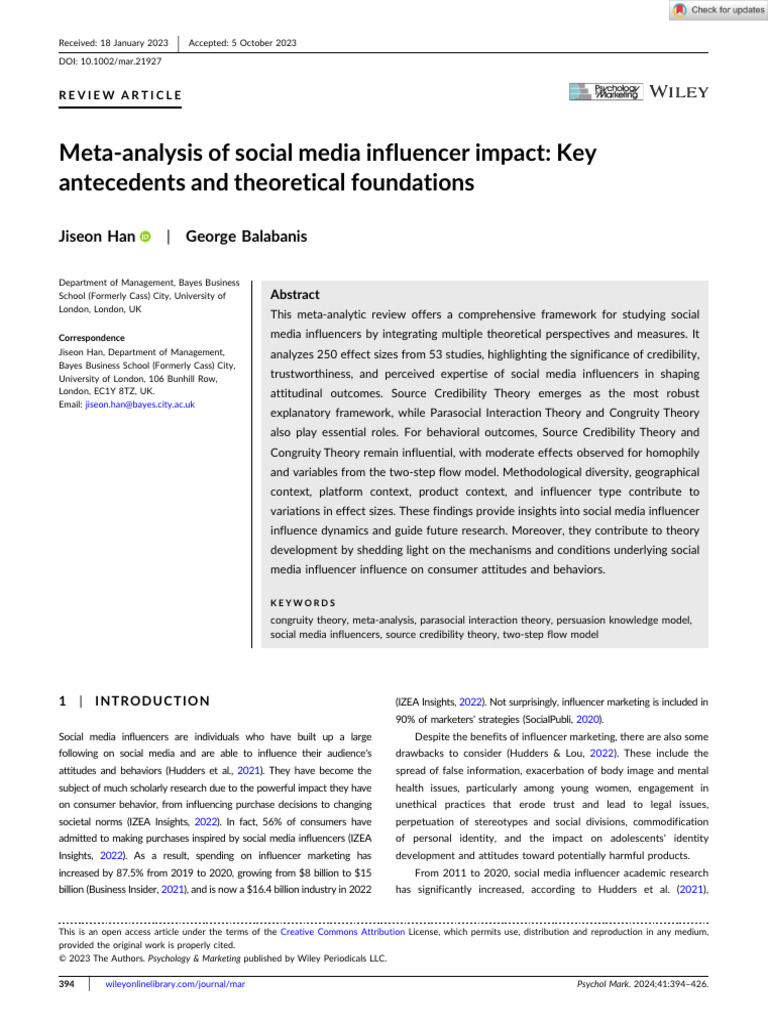 Psychology and Marketing - 2023 - Han - Meta Analysis of Social Media ...