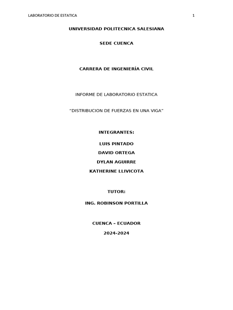 Informe Prac Lab Estatica | PDF | Fuerza | Esfuerzo de torsión