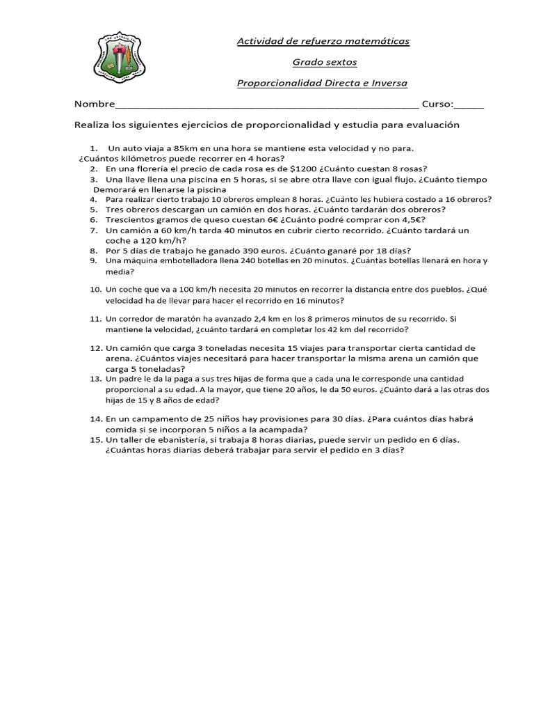 Taller de Refuerzo Grados Sextos | PDF