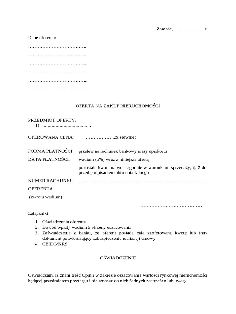 372 - Wzor Oferty - Nieruchomosc | PDF