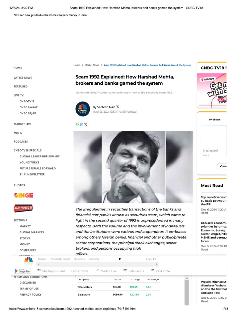 Harshad Mehta Scam | PDF