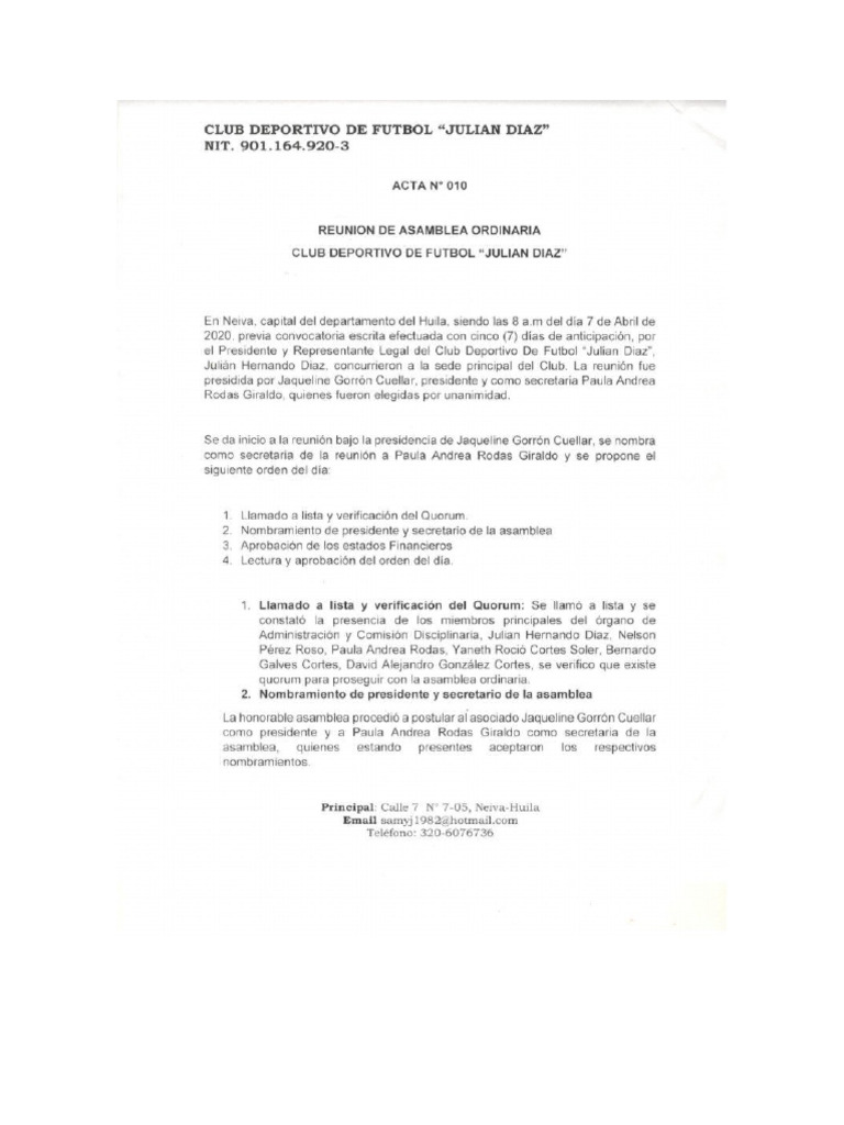 Modelo De Acta De Aprobacion De Estados Financieros PDF