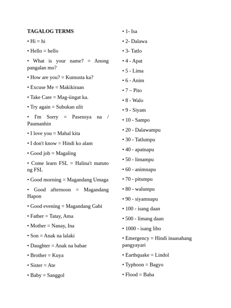 Tagalog Gestures and Phrases Guide | PDF