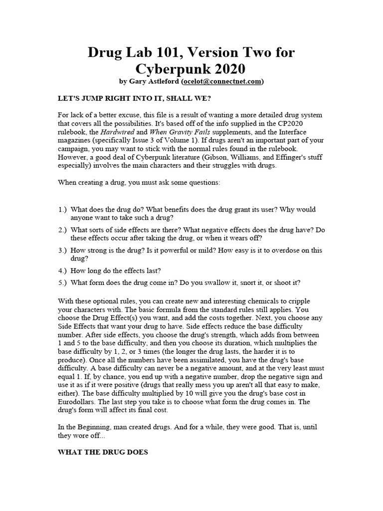 Cyberpunk - Drug Lab 101 | PDF | Tablet (Pharmacy) | Bleeding