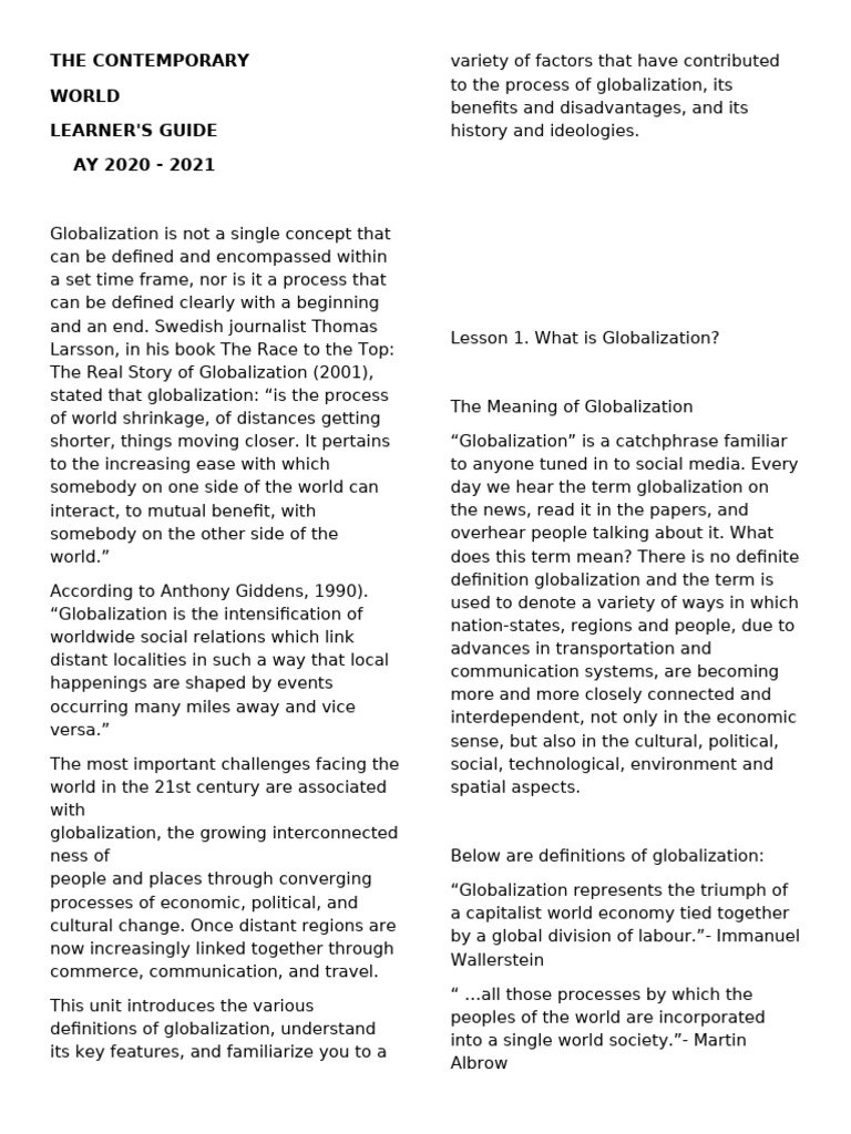 TCW Reviewer | PDF | Globalization | Power (Social And Political)