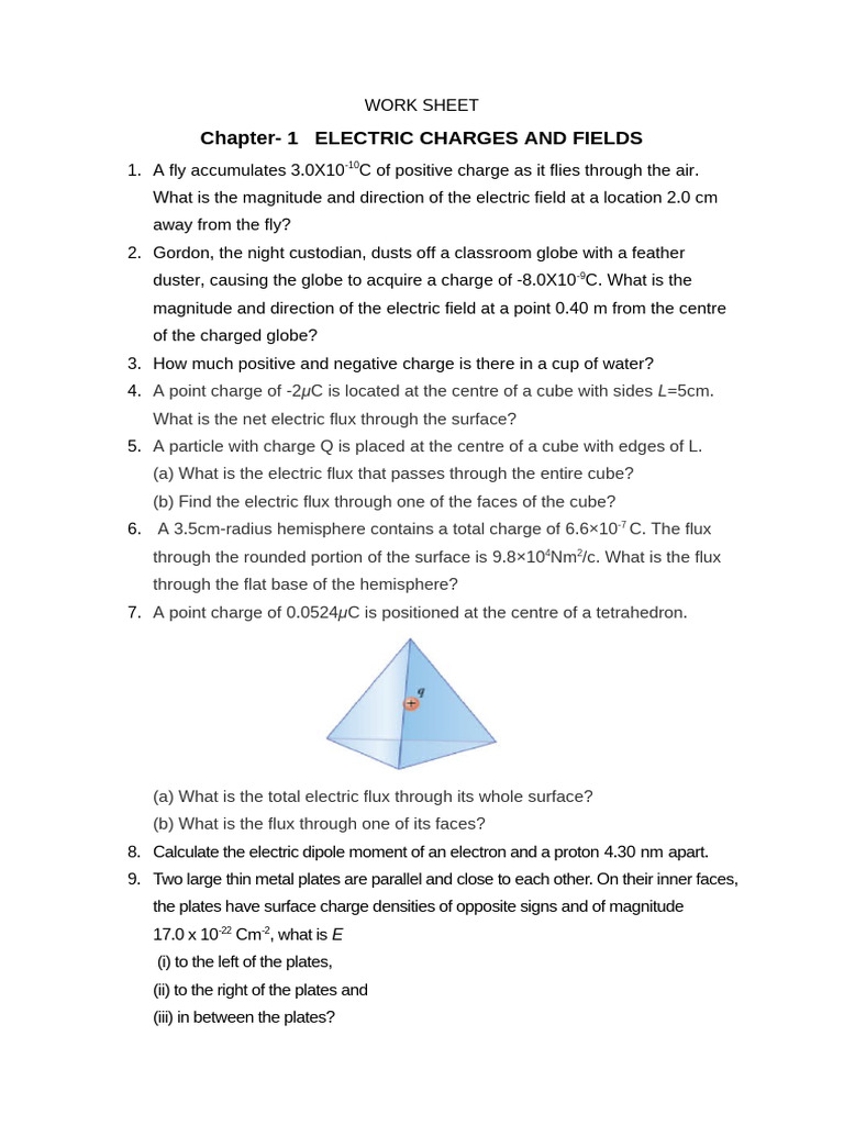 Electric Charges and Fields Worksheet | PDF | Electric Field | Flux