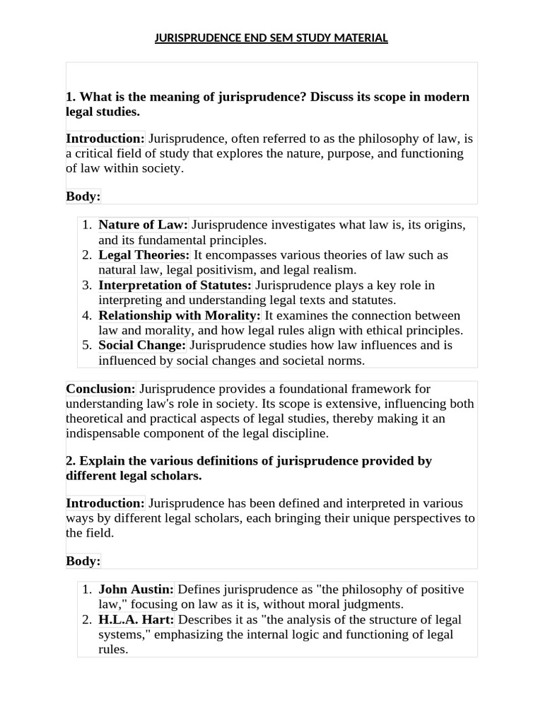 Jurisprudence End Sem Study Material | PDF | Precedent | Jurisprudence