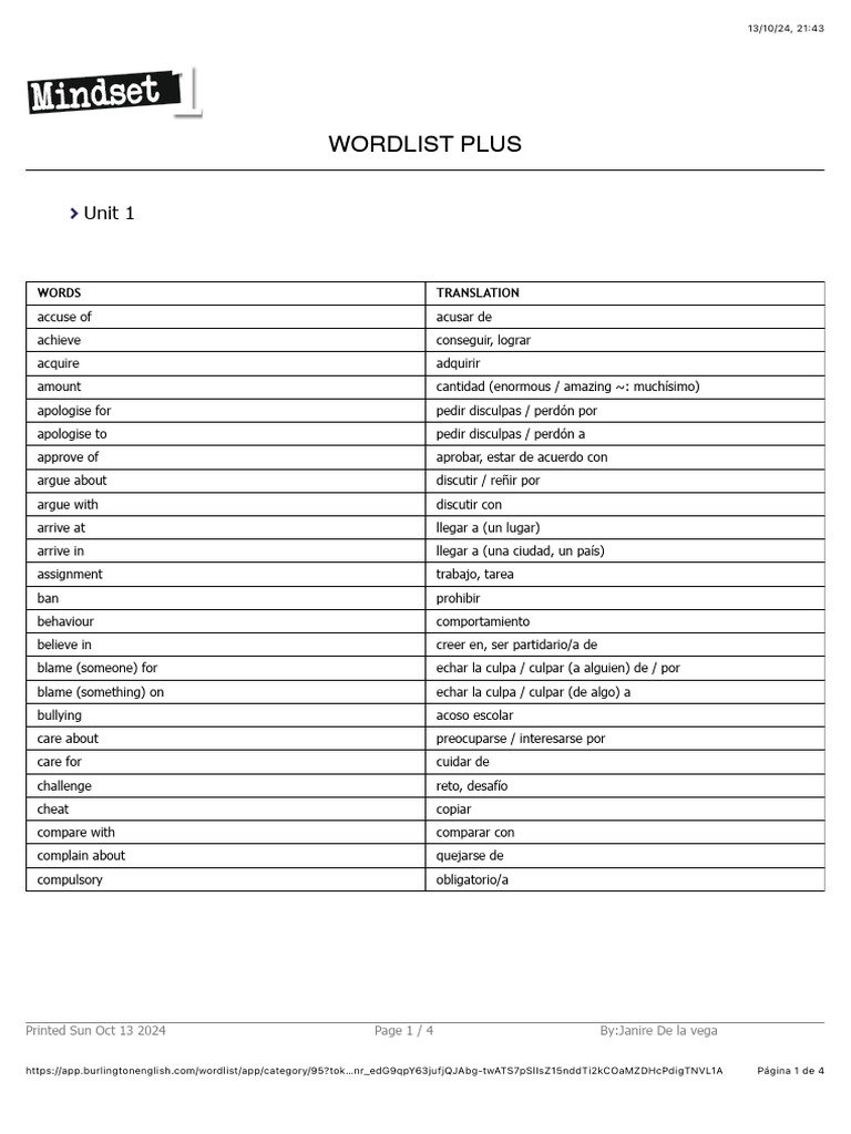 BurlingtonEnglish - Wordlist Plus | PDF
