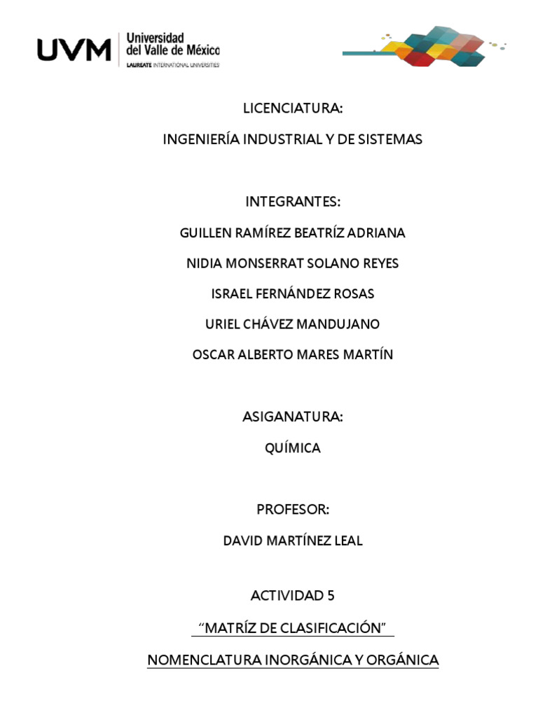 Quimica ACT5 Equipo PDF | PDF