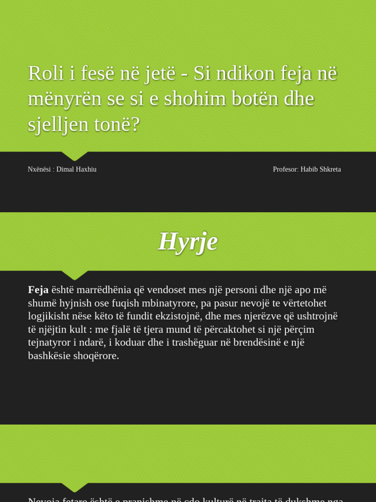 Roli i Fesë Në Jetë - Si Ndikon | PDF