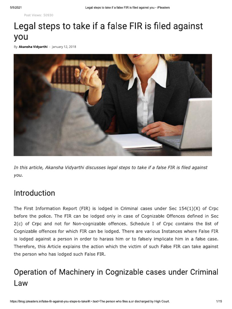 Legal Steps To Take If A False FIR Is Filed Against You - Ipleaders | PDF