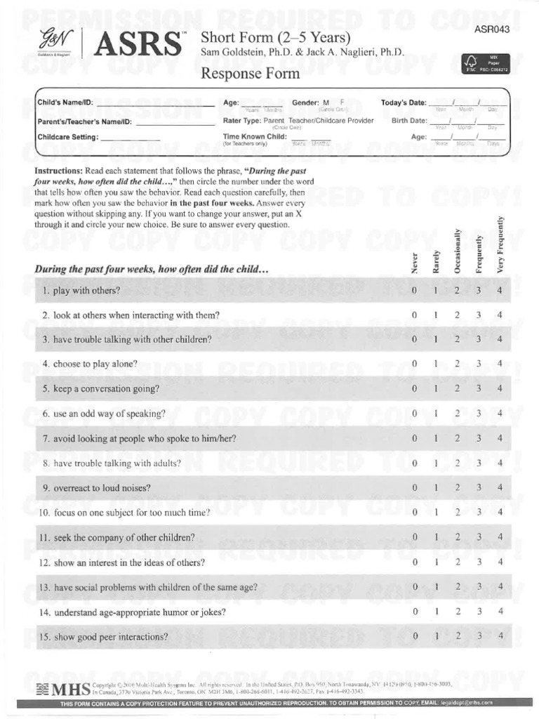 ASRS 2-5 Short Form | PDF