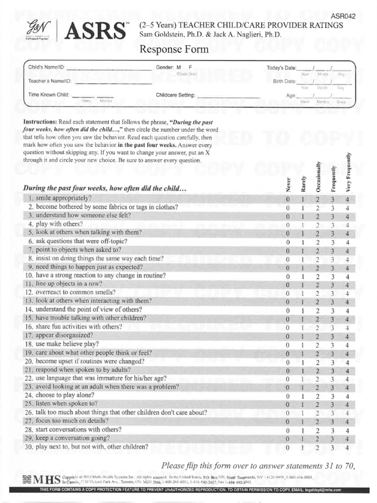 ASRS 2-5 Teacher | PDF
