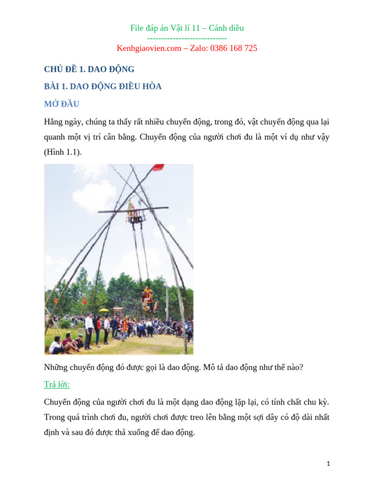 Da Vat Ly 11 Chu de 1 Bai 1. Dao Dong Dieu Hoa | PDF