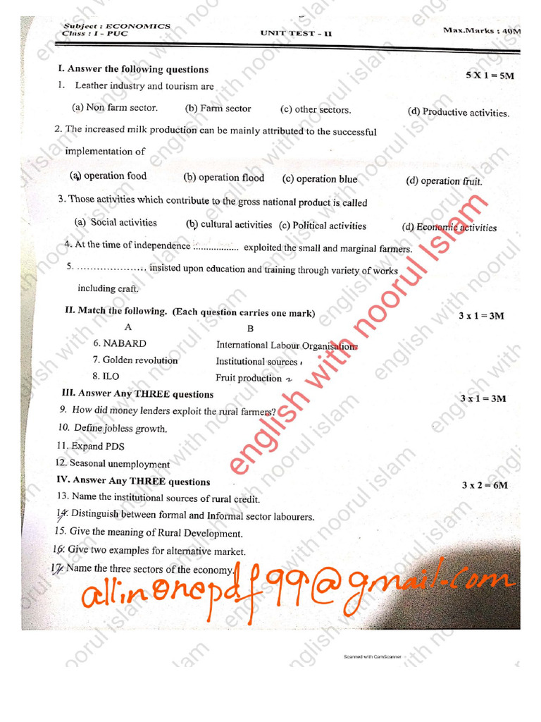 1st puc economics Unit Test-2 Dhanush-copy | PDF