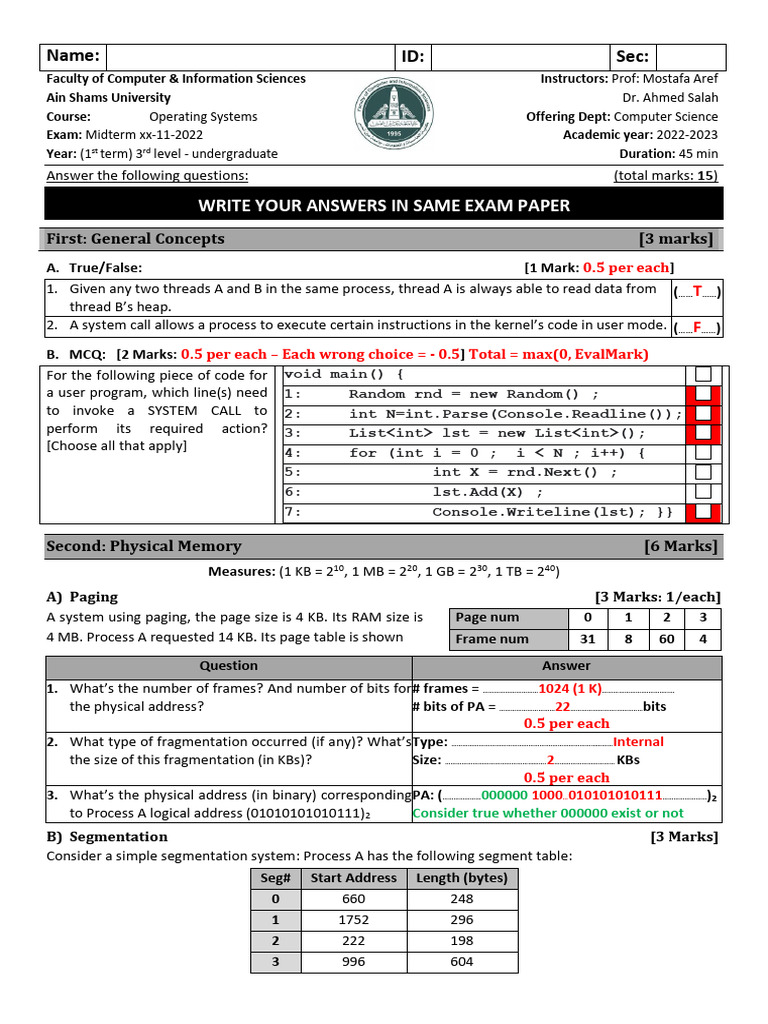 CSW355 NewBylaw OperatingSystems Midterm V2 Term1 2022 [Model Answer] | PDF | Computer ...