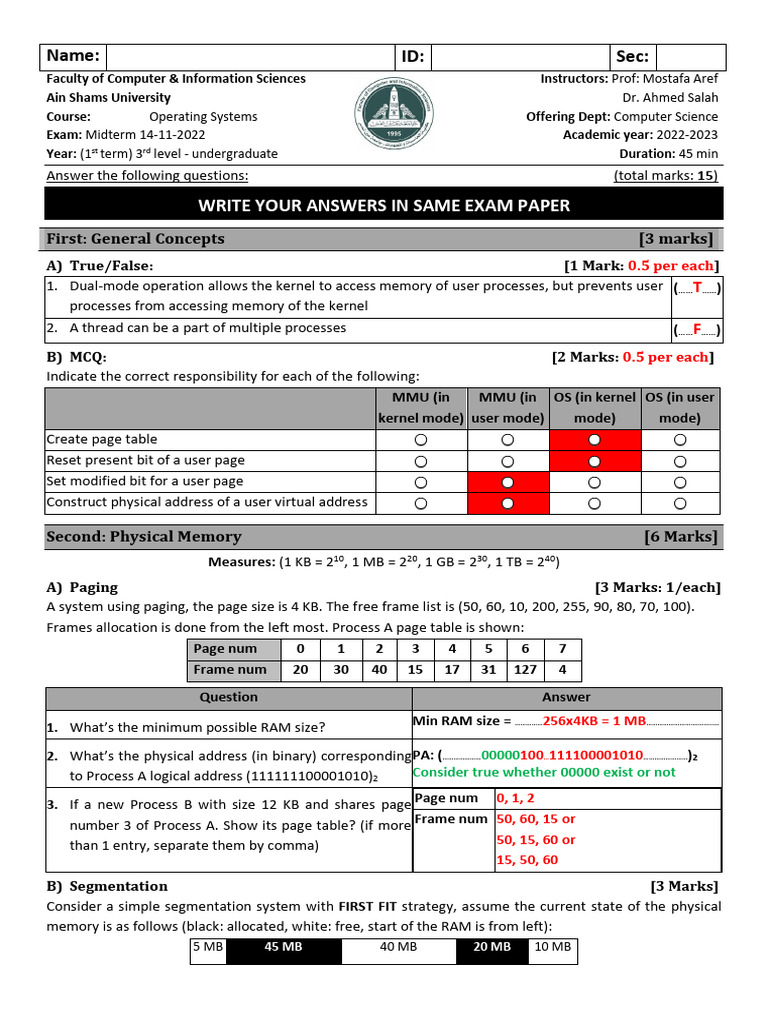 CSW355 NewBylaw OperatingSystems Midterm V1 Term1 2022 (Model Answer) | PDF | Computer ...