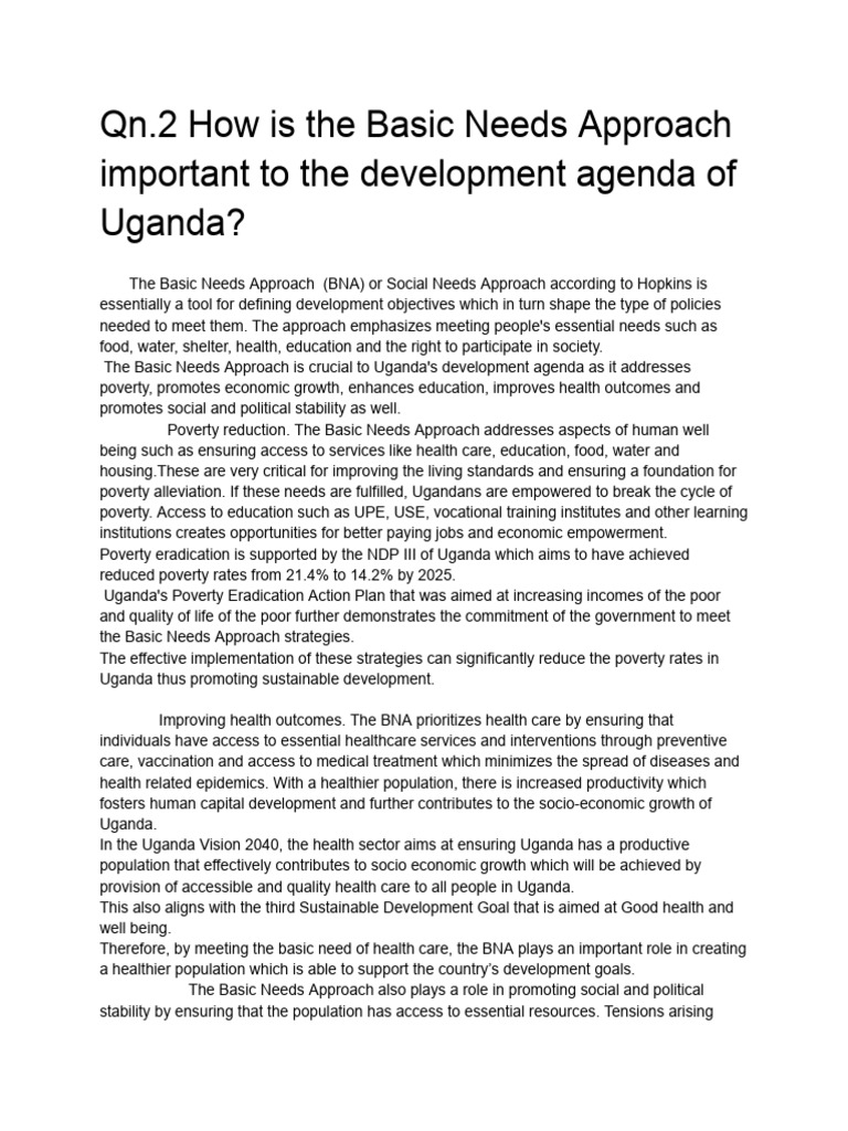 Importance of Basic Needs Approach To The Development Agenda of Uganda ...