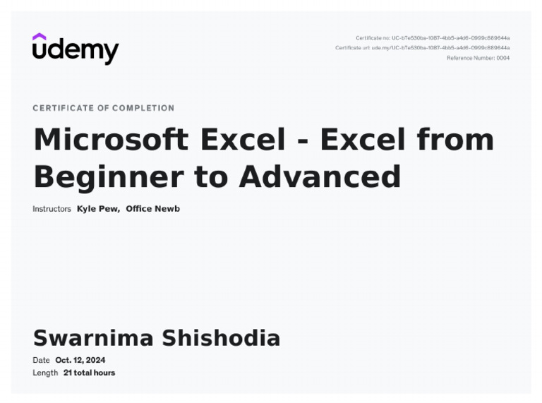 Excel Certificate | PDF