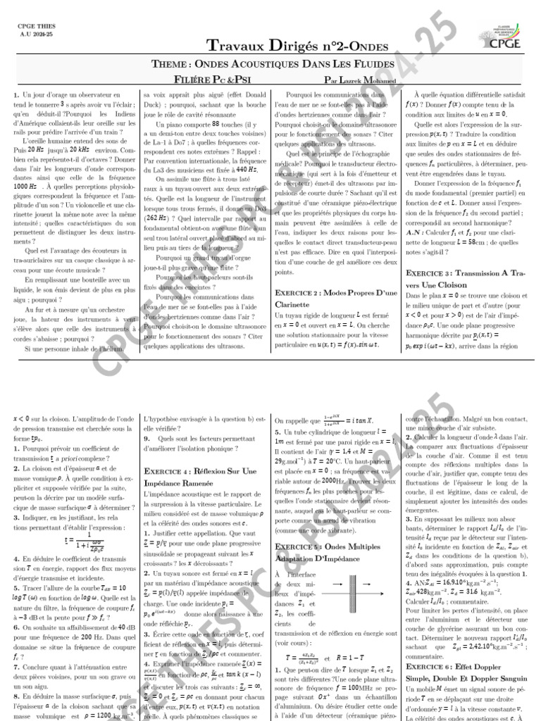 Td2 O Acoustiques Dans Les Fluides | PDF