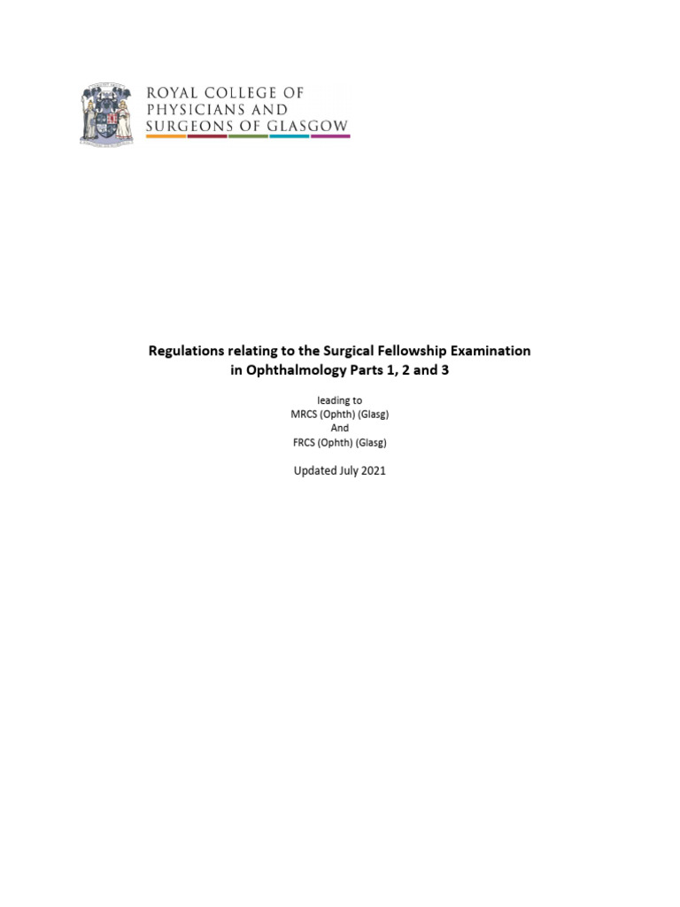 FRCS Ophthalmology Exam Regulations | PDF | Ophthalmology | Medicine