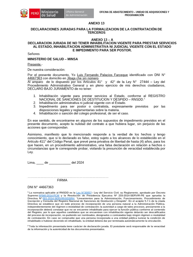 Declaraciones Juradas Word Fernando | PDF | Documento de identidad ...