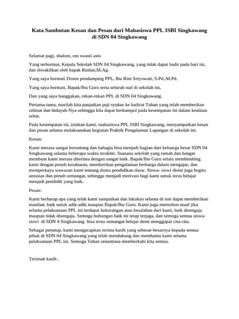 Kata Sambutan Kesan Dan Pesan | PDF