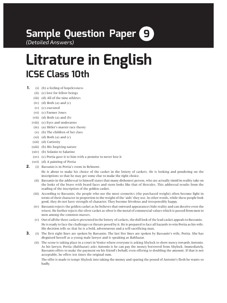 ICSE Literature in English Class 10th Sample Paper 9 | PDF
