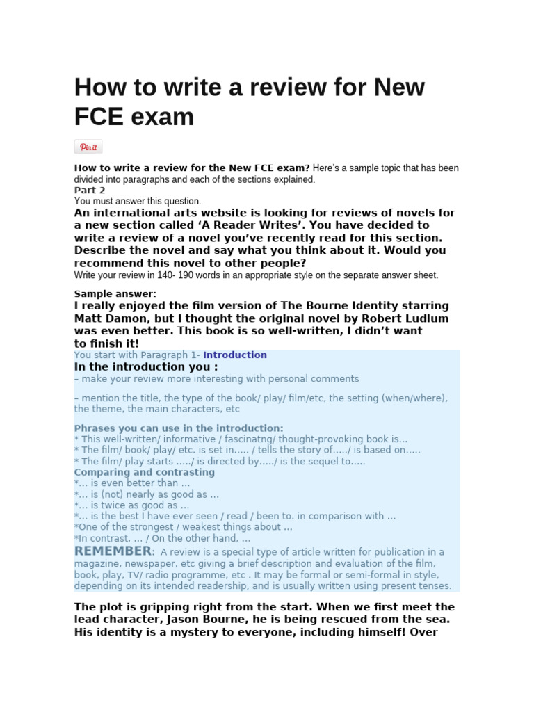 How To Write A Review For New FCE Exam | PDF | Books