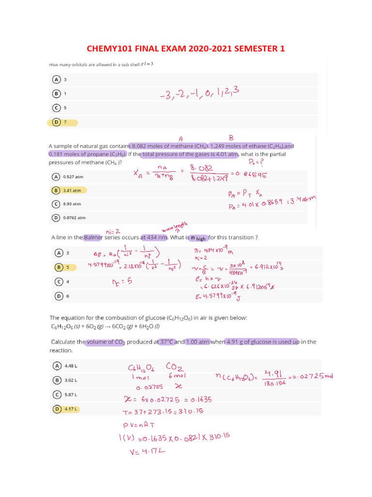 CHEMY101 FINAL EXAM 2020-2021 SEM1 (2) 1 | PDF