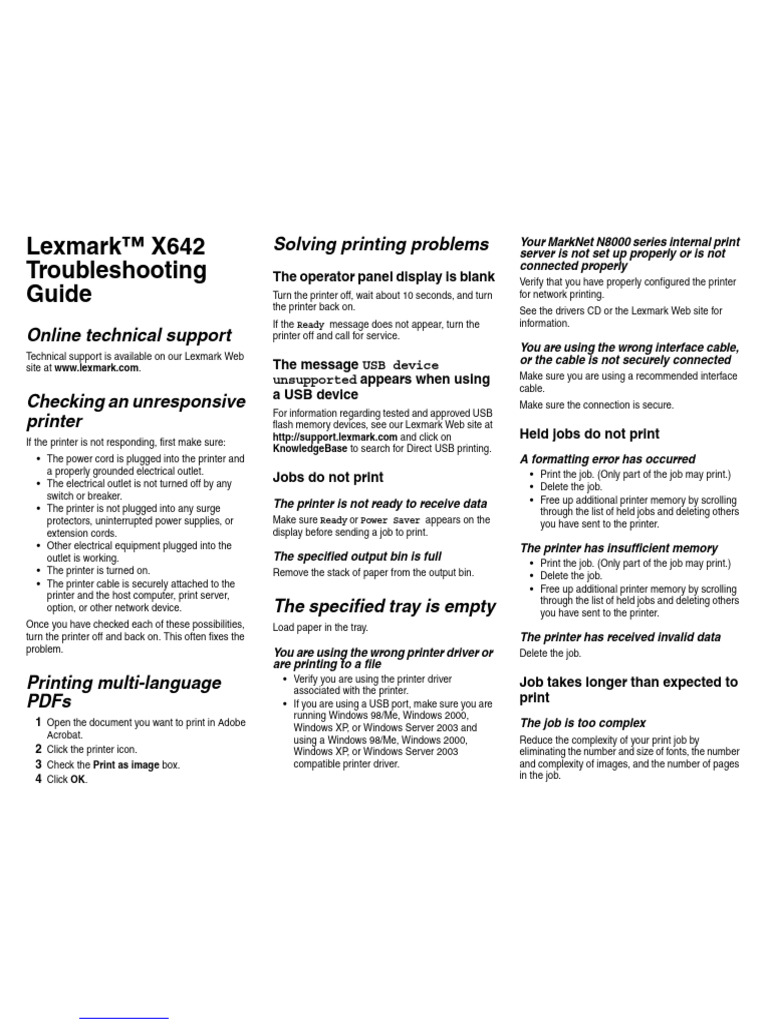 Lexmark X642e x644 - Troubleshooting Manual | PDF | Image Scanner ...