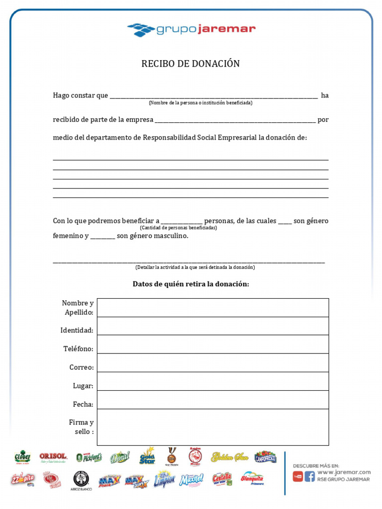 Recibo de Donación - Grupo Jaremar - Docx 2024 | PDF