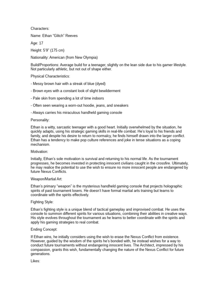 Characters For My Project | PDF | Psychic | Sea