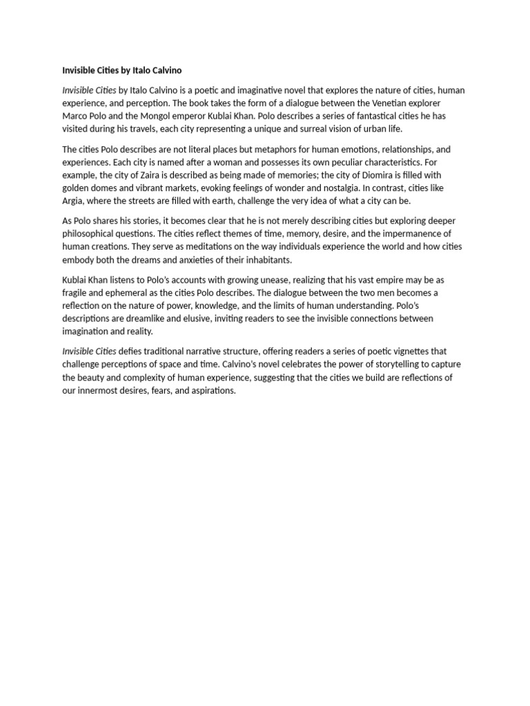 Invisible Cities by Italo Calvino | PDF