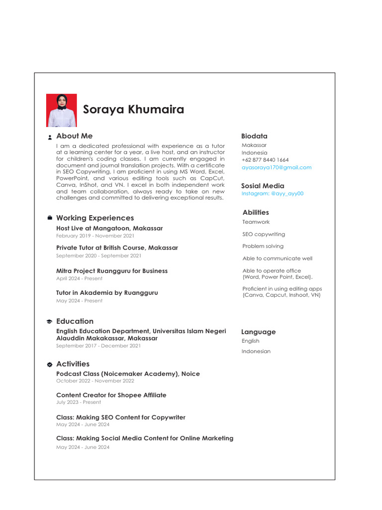 CV Aya English | PDF